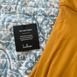 Lulus | Dresses | Romantically Speaking Mustard Yellow Cowl Laceup Maxi ...